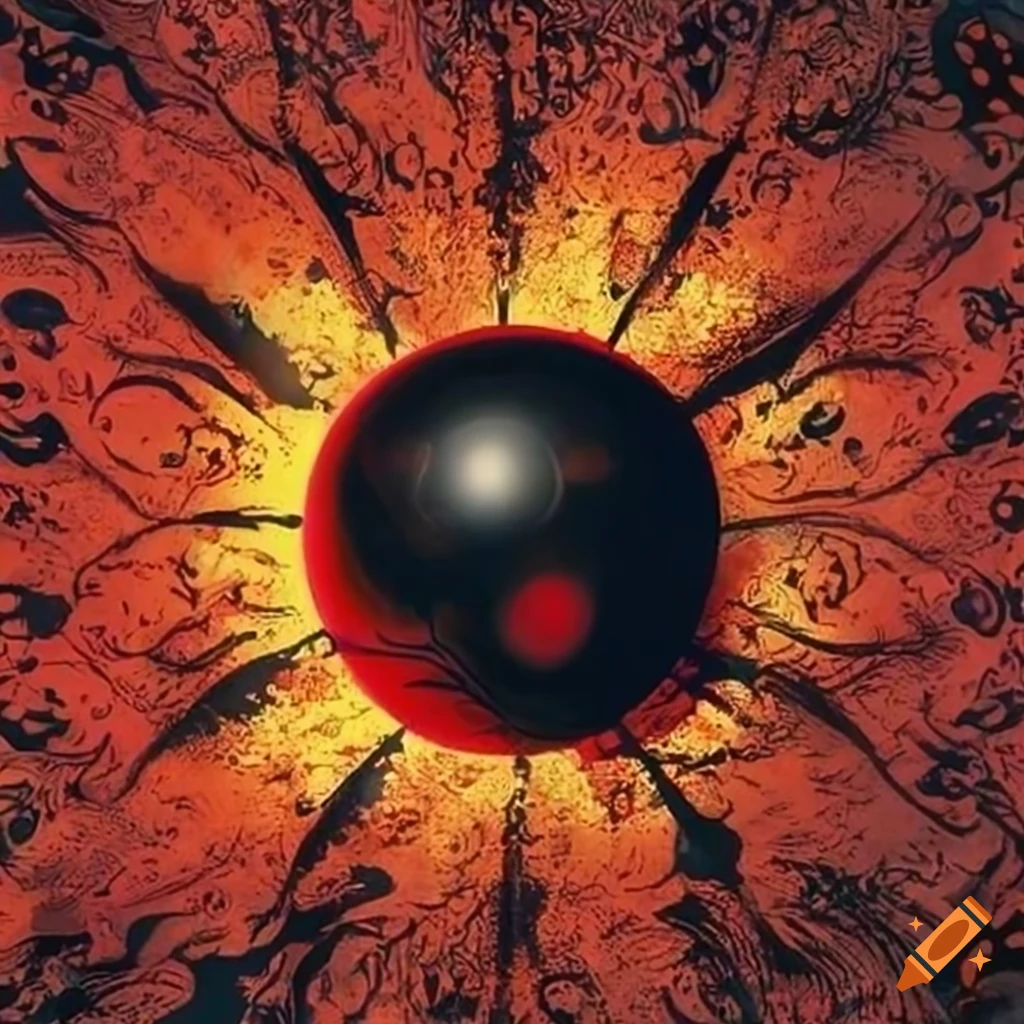 Surreal gold and red sun on a black background on Craiyon