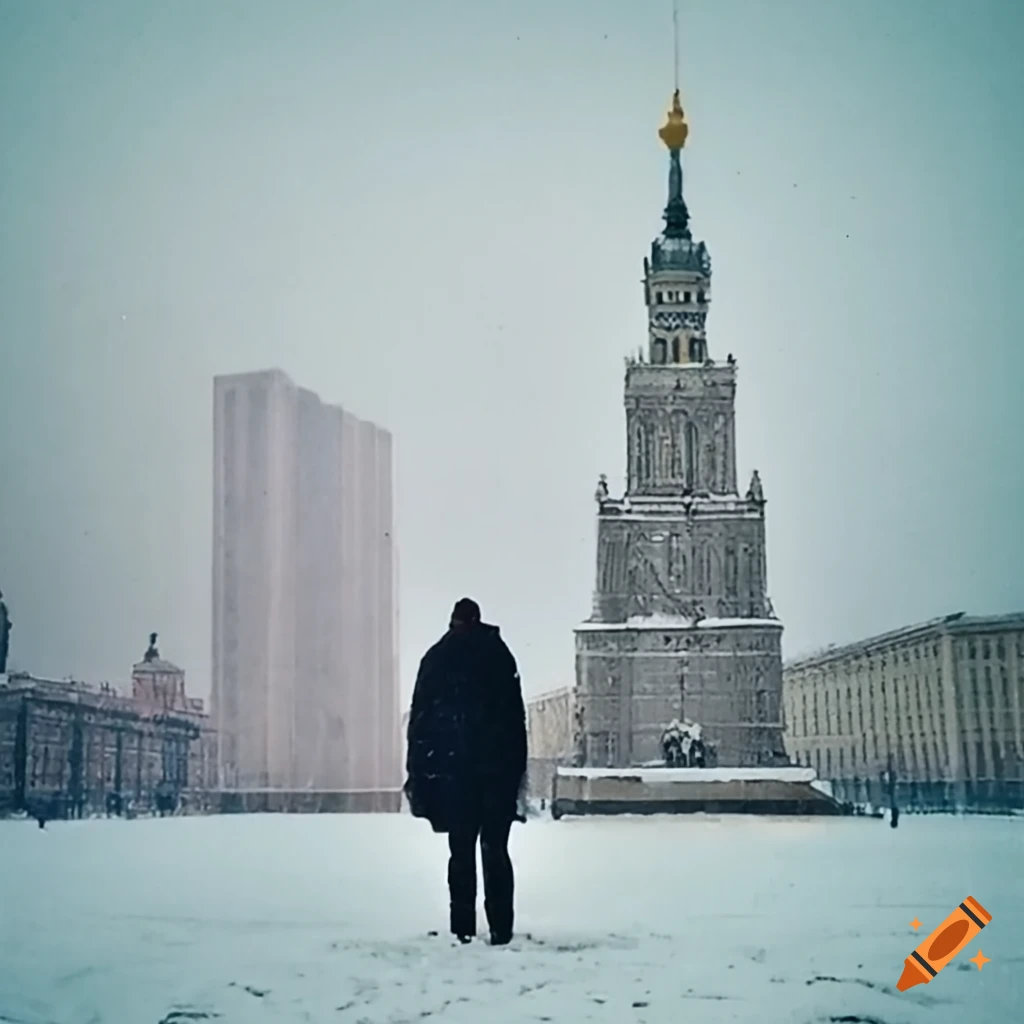 Snowing in a Soviet Union city square on Craiyon
