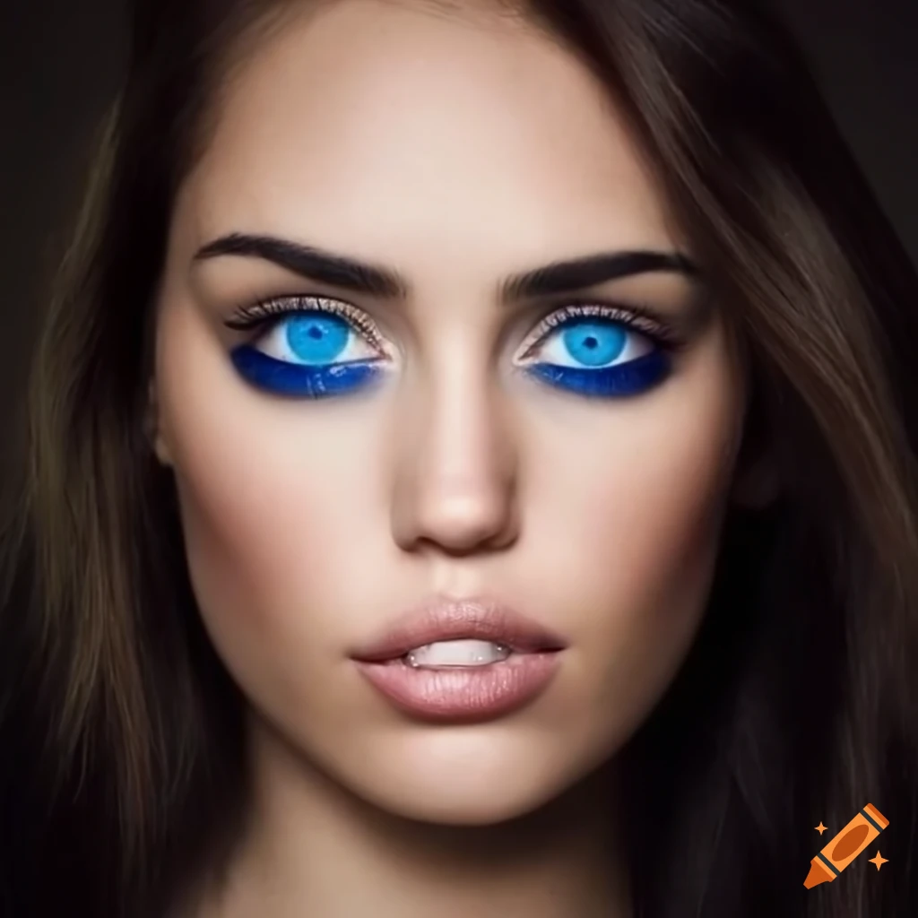 Beautiful portrait of a woman with blue catlike eyes on Craiyon