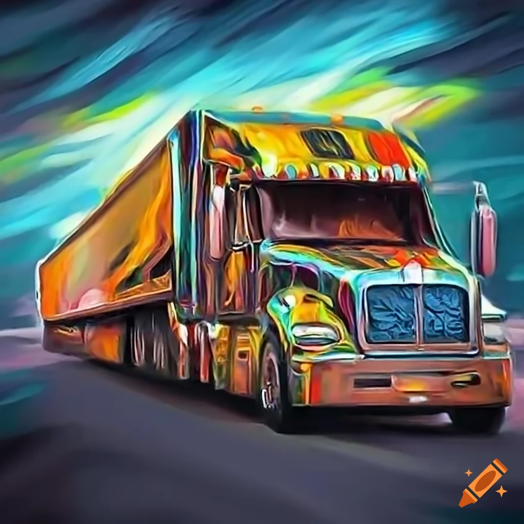 Chrome-covered haul truck in vibrant colors on Craiyon