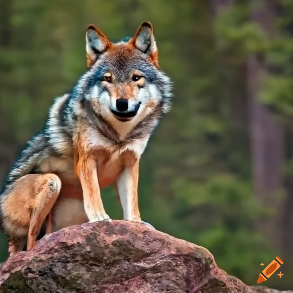 Ferocious wolf on a rock