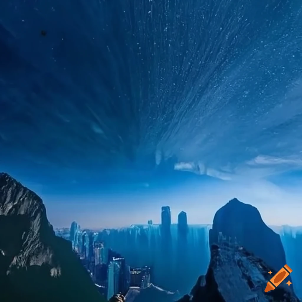 Ceiling of ice sky in an abyss city on Craiyon