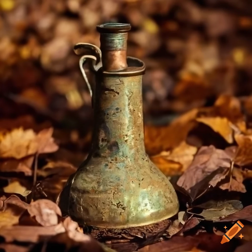 Vintage tarnished brass flask with metal cork