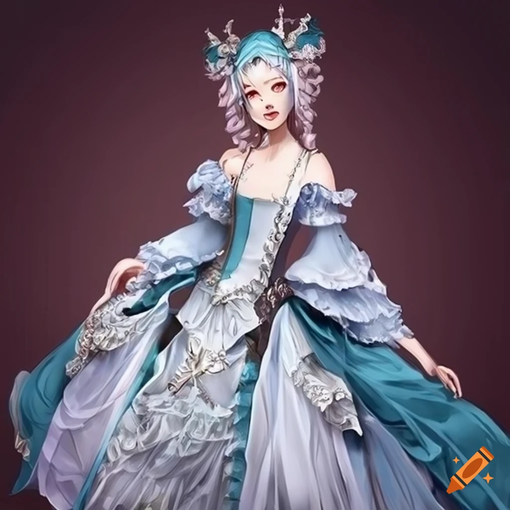 Image of an anime queen in rococo dress