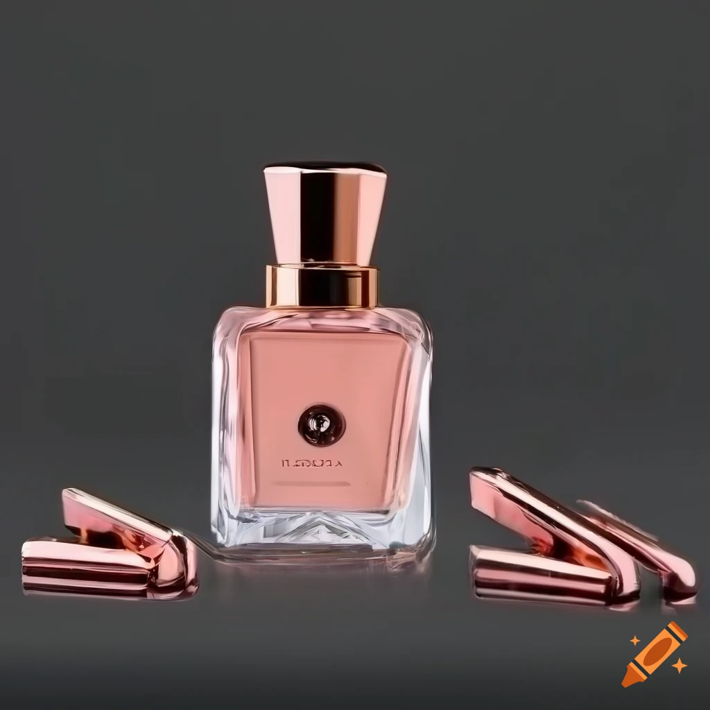 Perfume bottle in black and rose gold on Craiyon