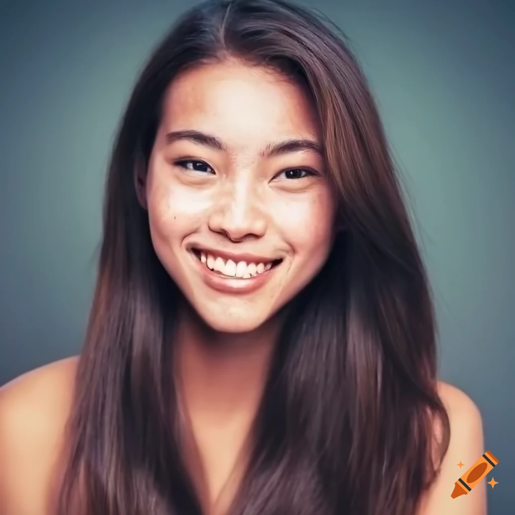 Portrait of a beautiful mixed-race Asian woman with freckles on Craiyon