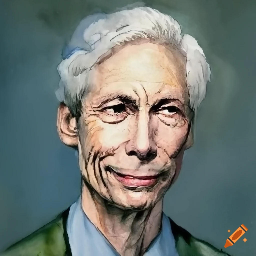 Realistic watercolor of charlie watts on Craiyon