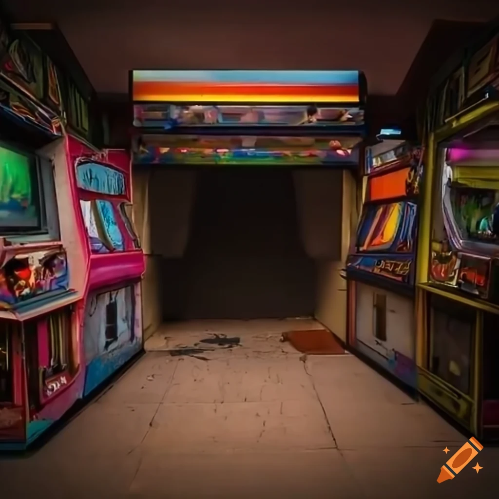 Wide-angle view of a deserted arcade