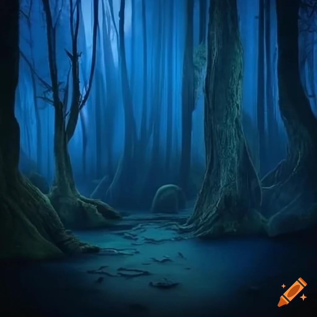 Image of a deep blue forest on Craiyon