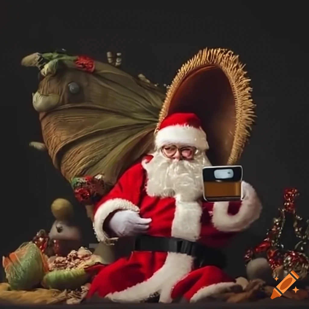 Detailed image of an old man with santa claus in a shopping mall on Craiyon