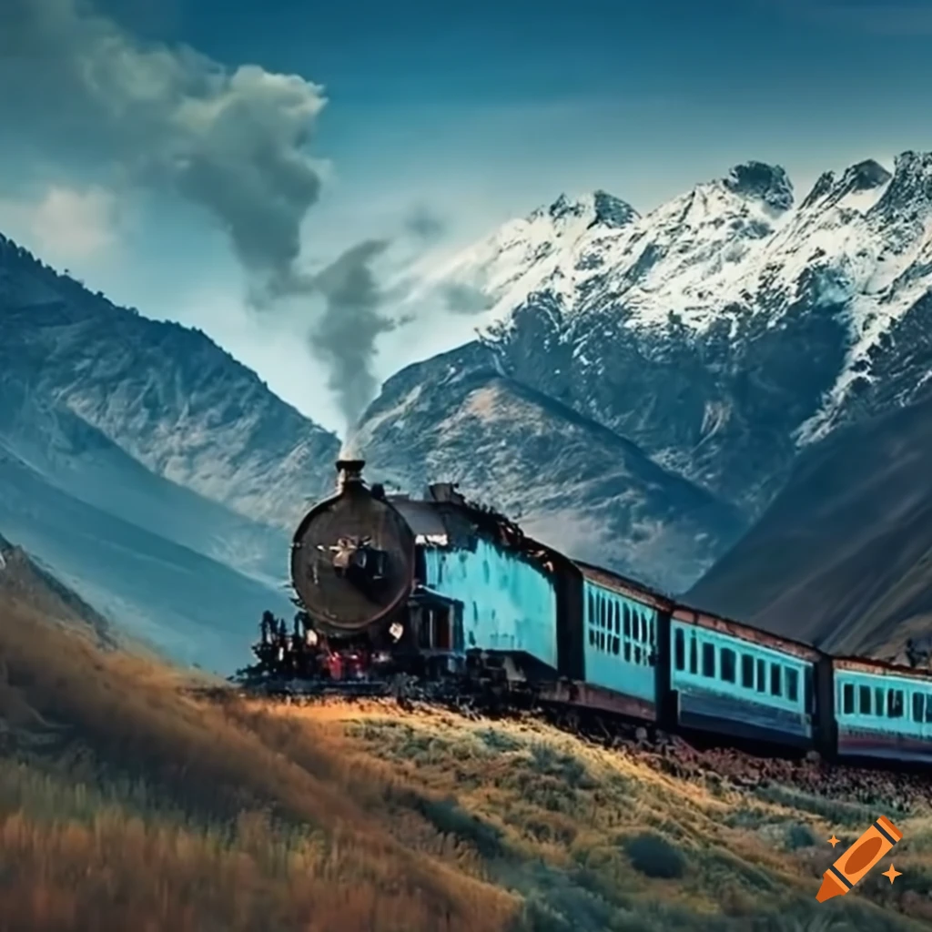 Scenic steam train in the mountains on Craiyon