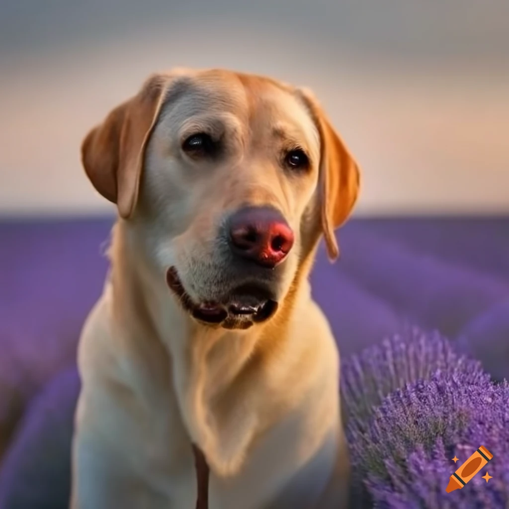 Yellow labrador in a lavender field on Craiyon