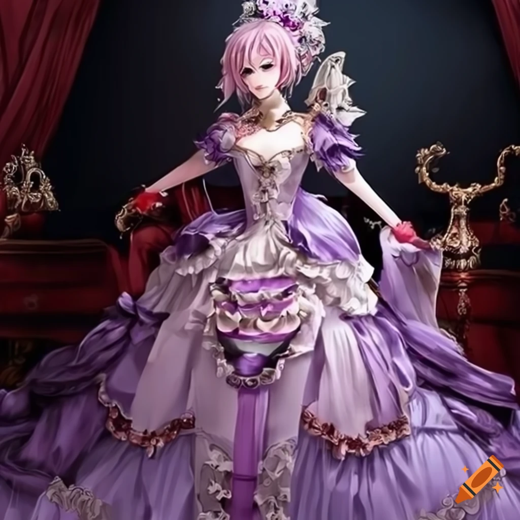 Image of an anime queen in rococo dress