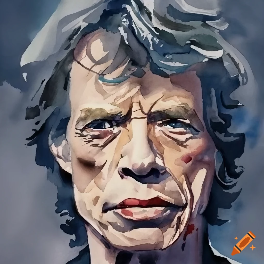 Realistic watercolor portrait of mick jagger on Craiyon