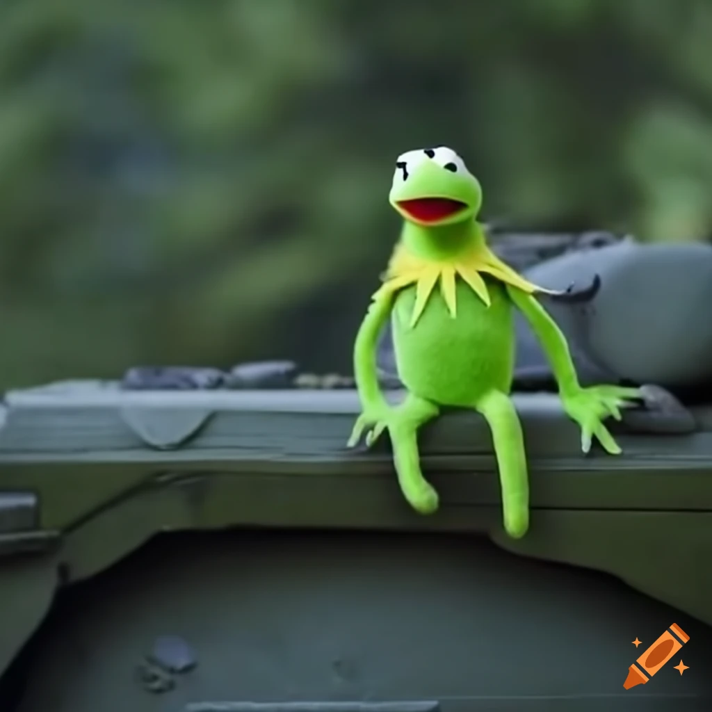 Kermit the frog sitting on a tank