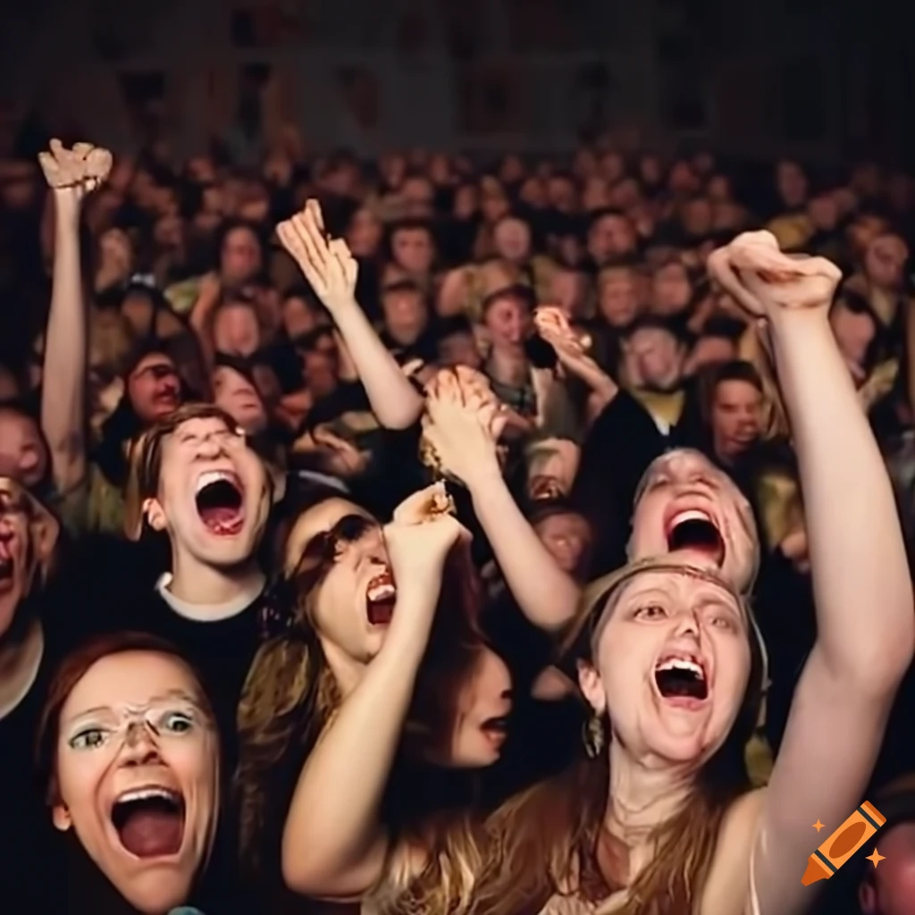 Crowd cheering in a comical scene on Craiyon