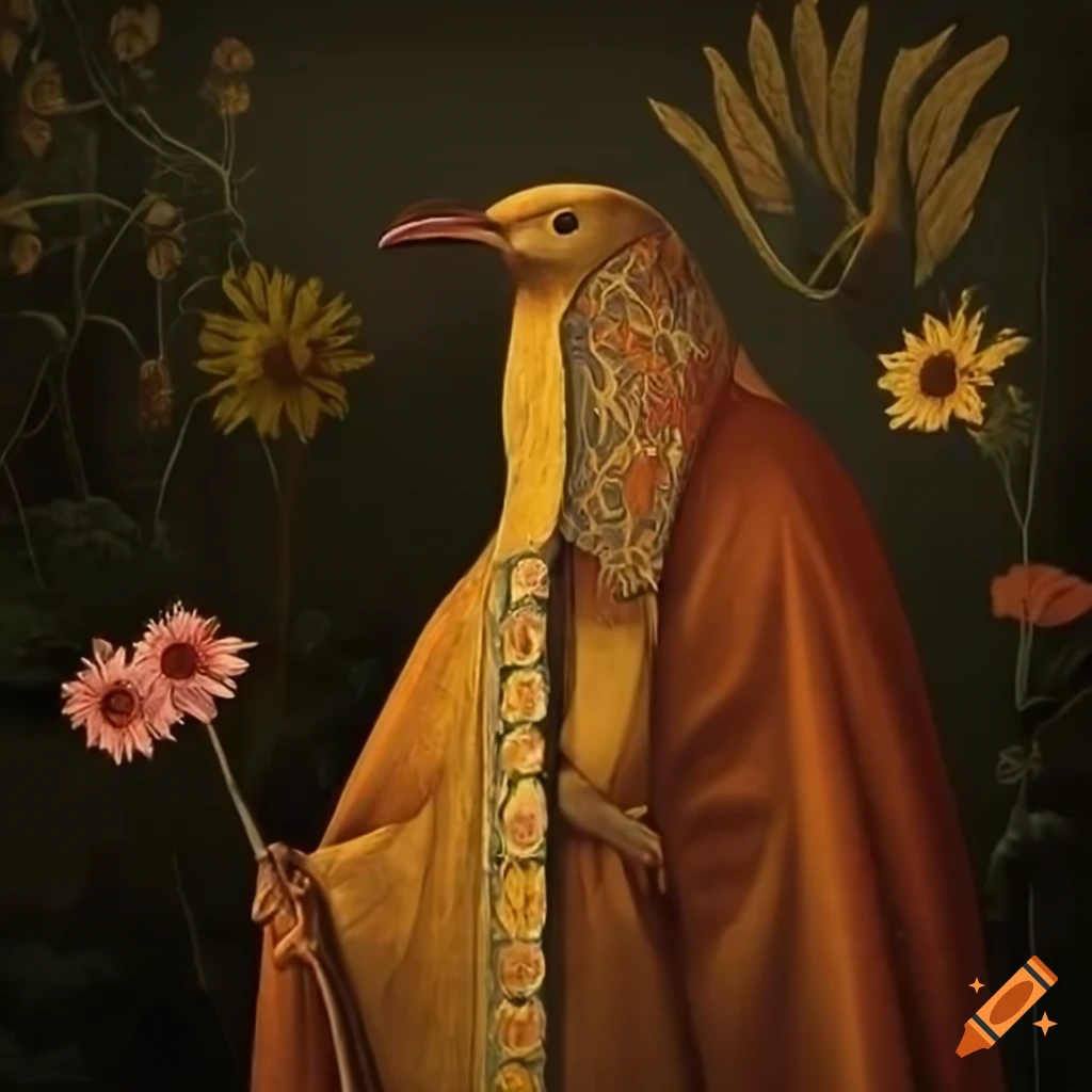 3D illustration of a magical Raven with religious attire in a garden on ...