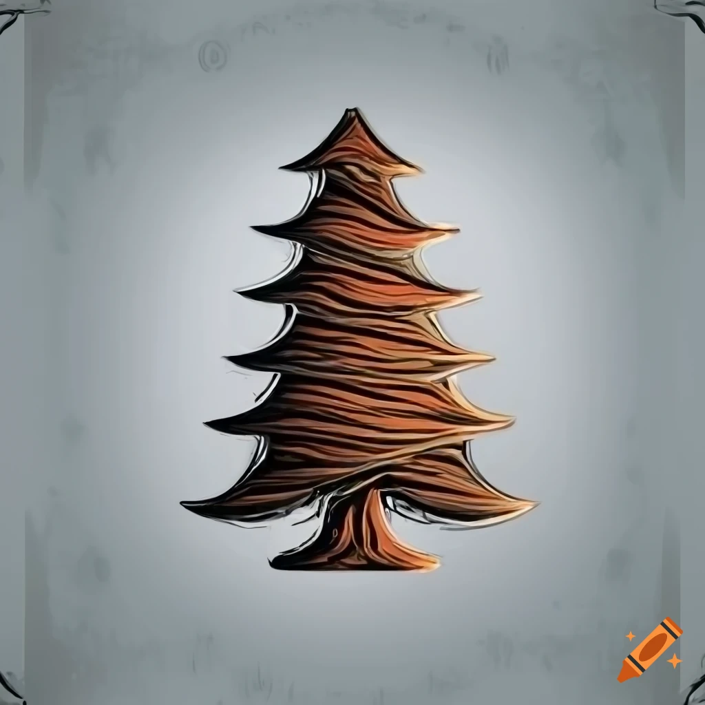 Sketch of a fir tree emblem on a metal background on Craiyon