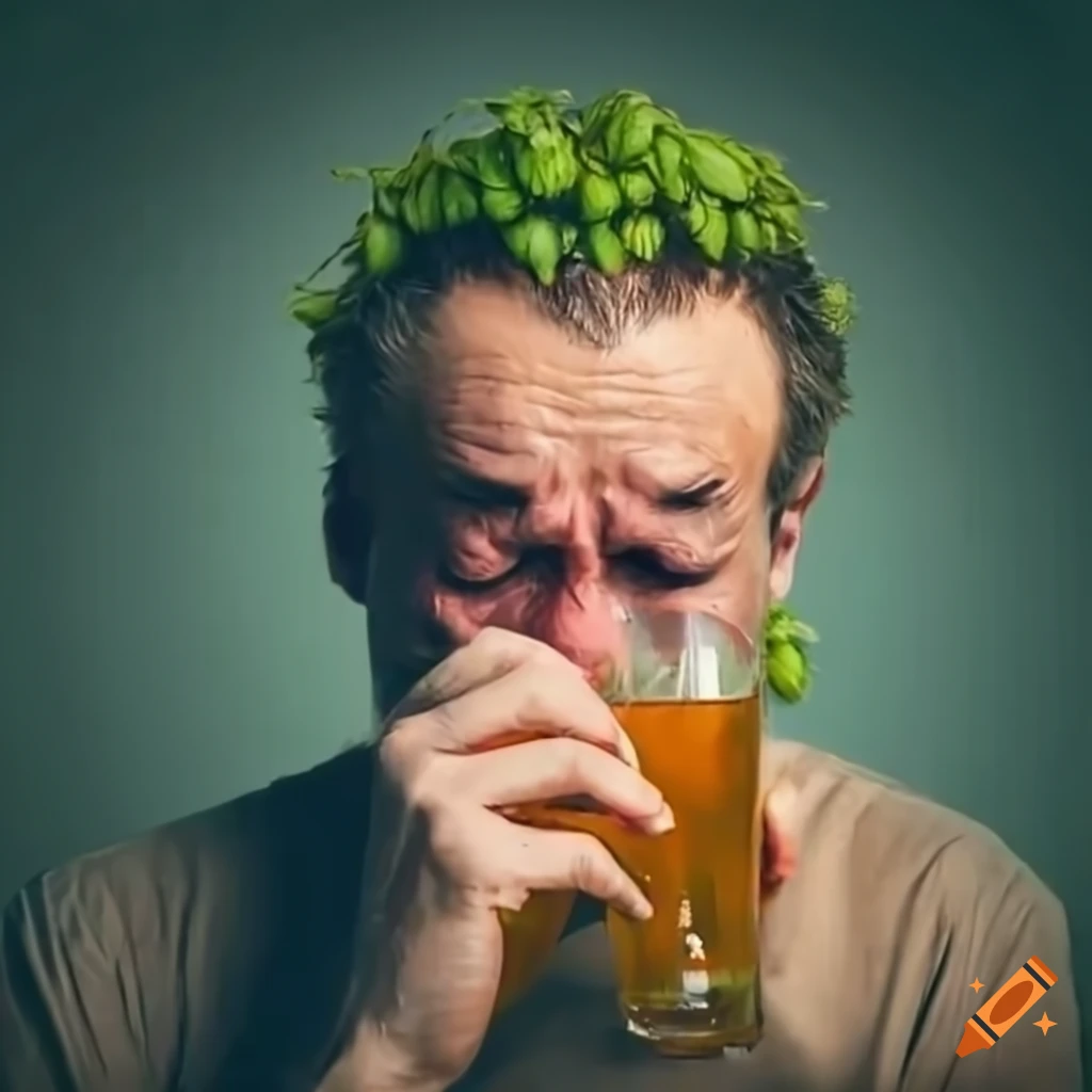 Man crying with beer hops in the background on Craiyon