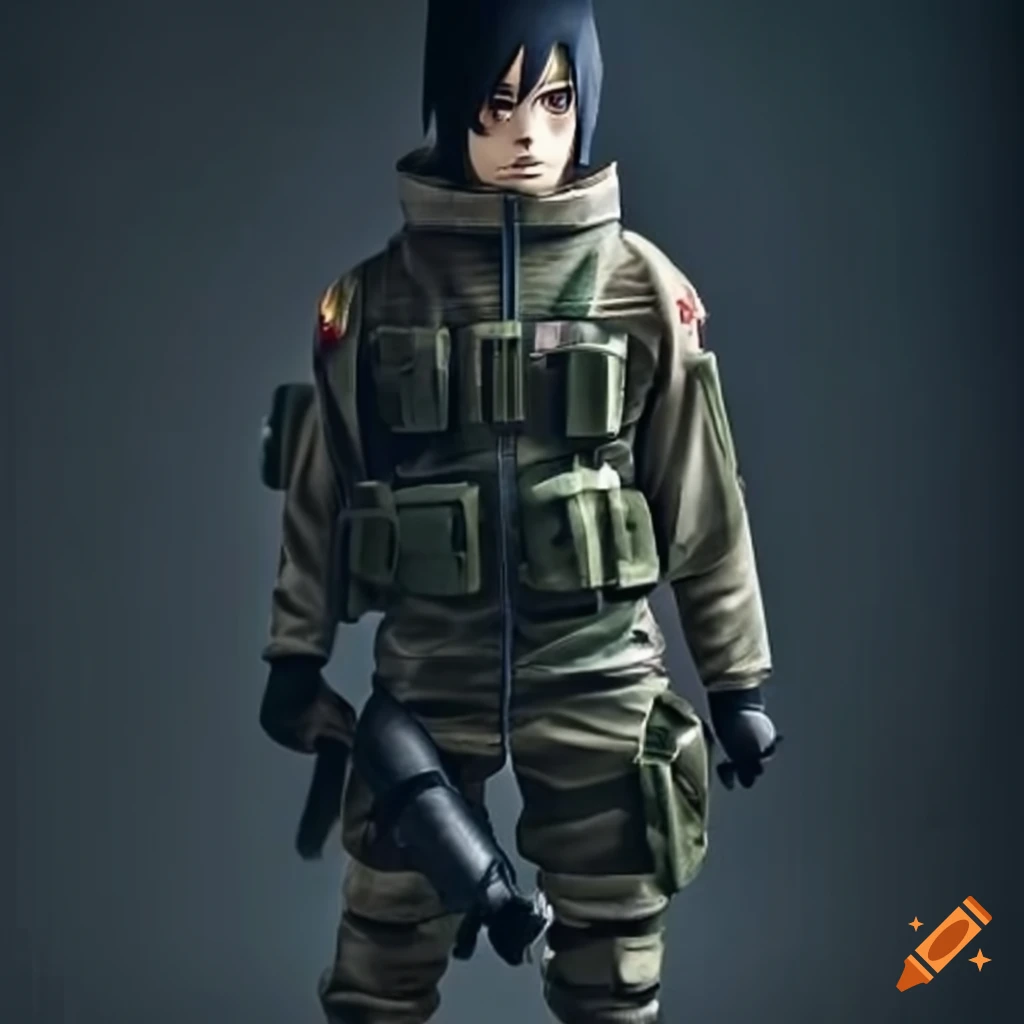 Sasuke uchiha wearing military suit
