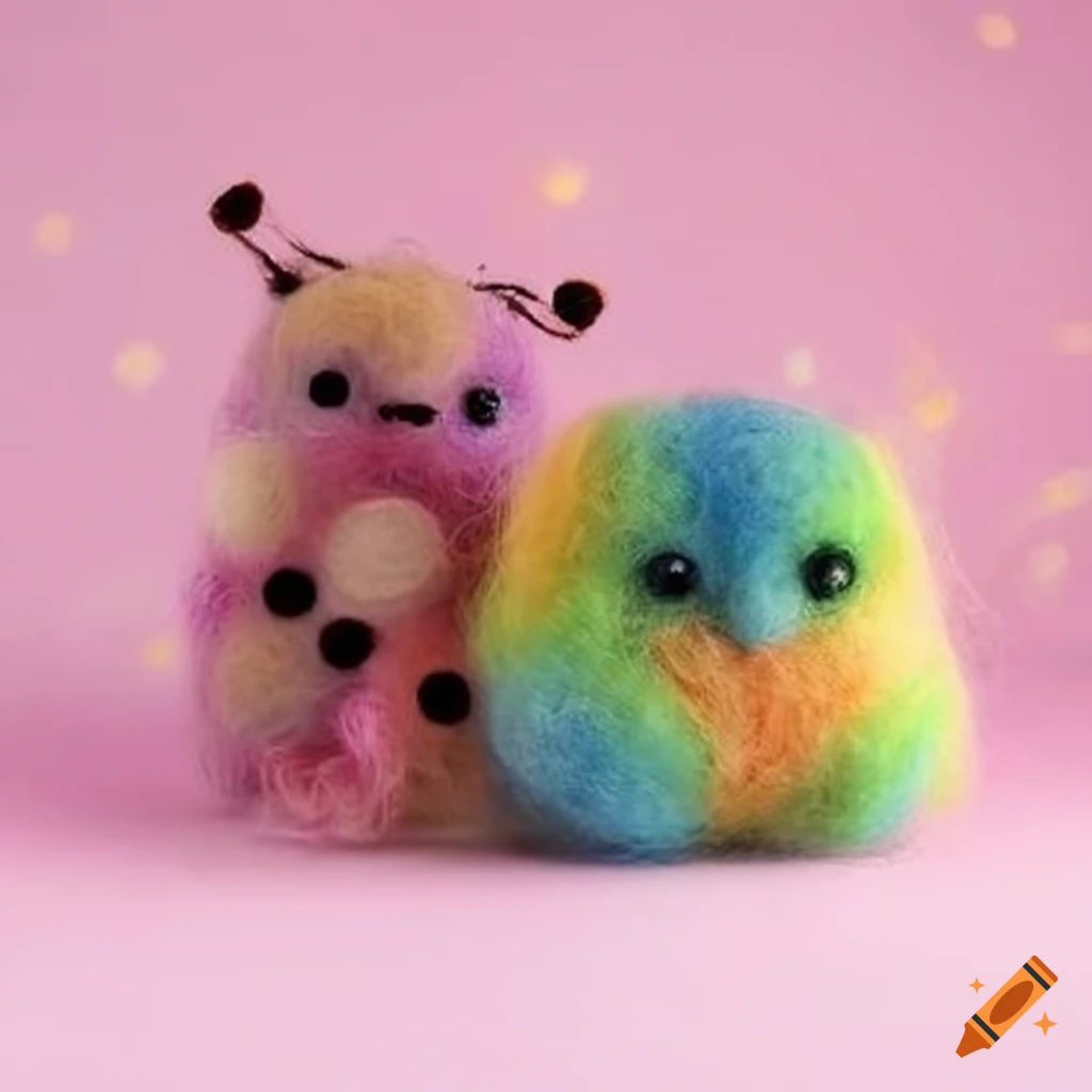 Felted wool creatures in a natural setting