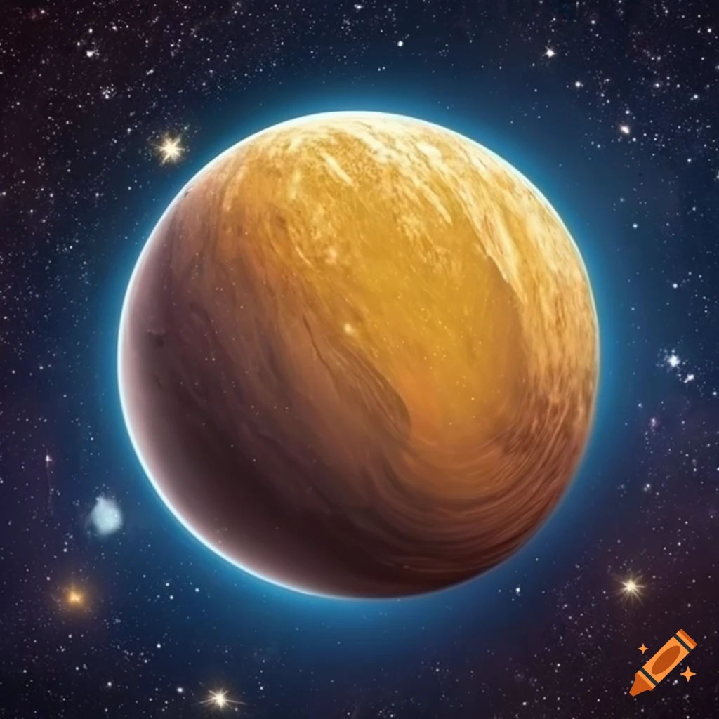 Starry background with a rocky brown-yellow planet