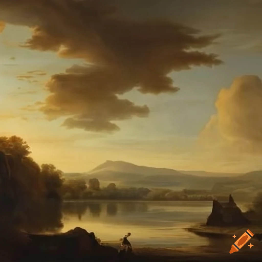 Painting of a man surrounded by breathtaking English landscape on Craiyon