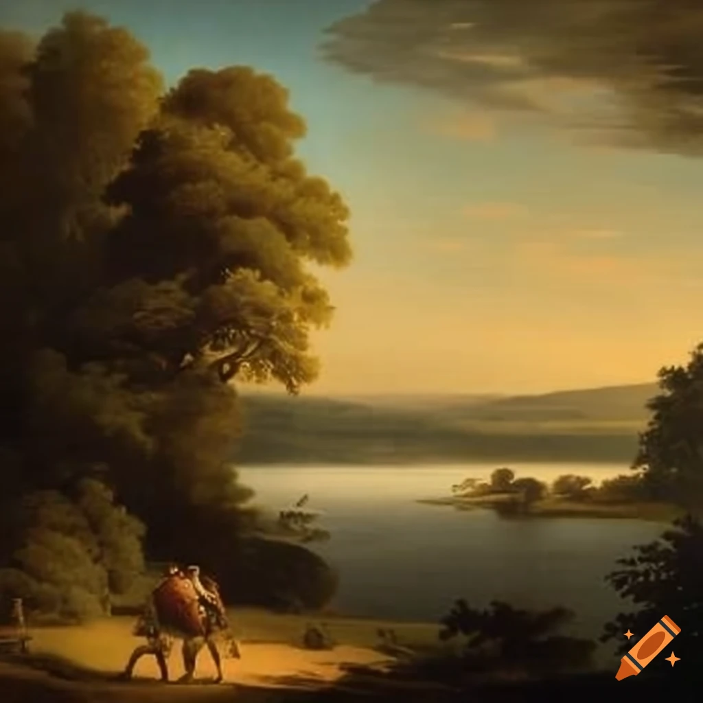 Painting of a man surrounded by breathtaking english landscape on Craiyon