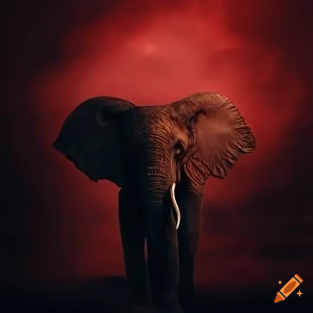 Elephants in a dark red cloud