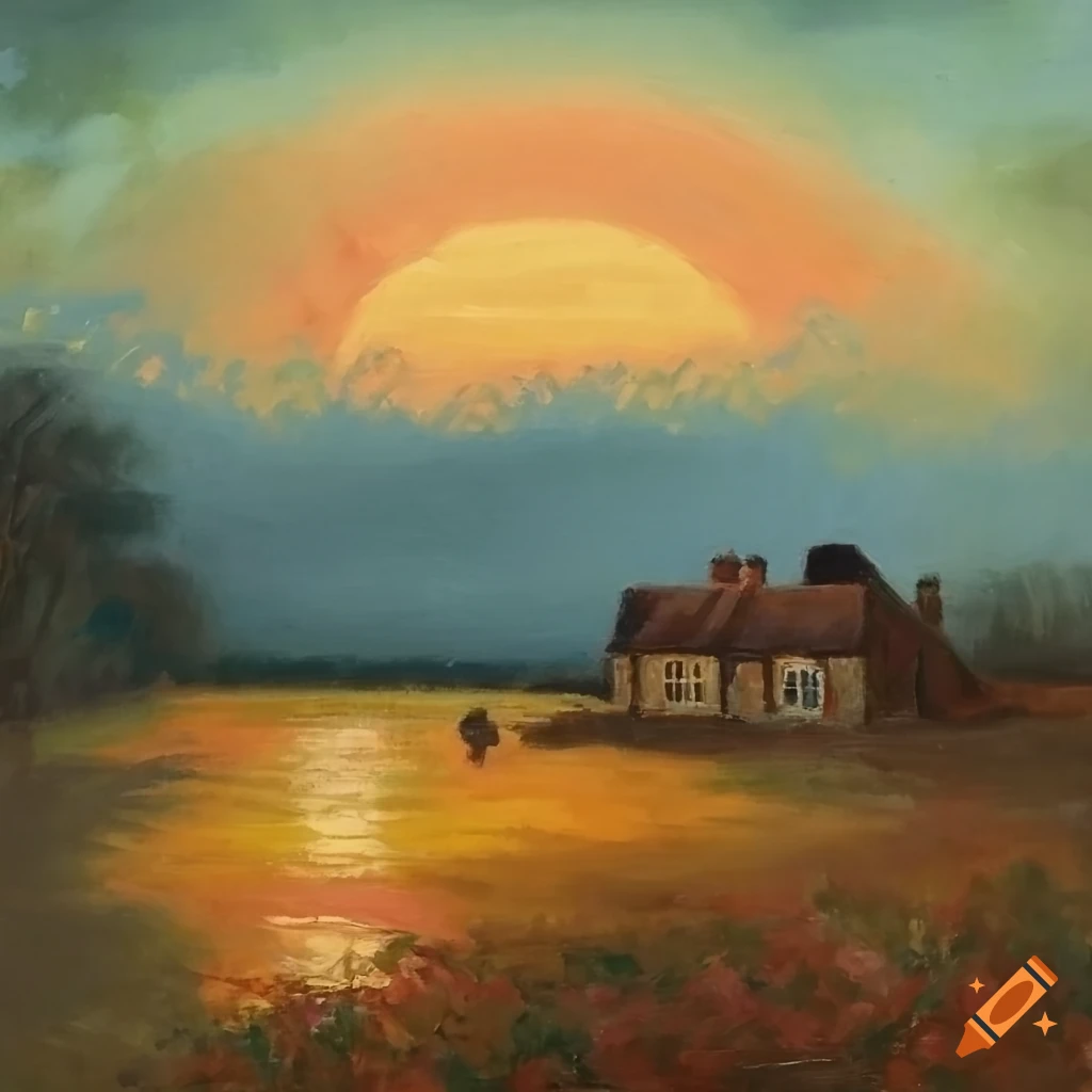 Victorian painting of a countryside sunset on Craiyon