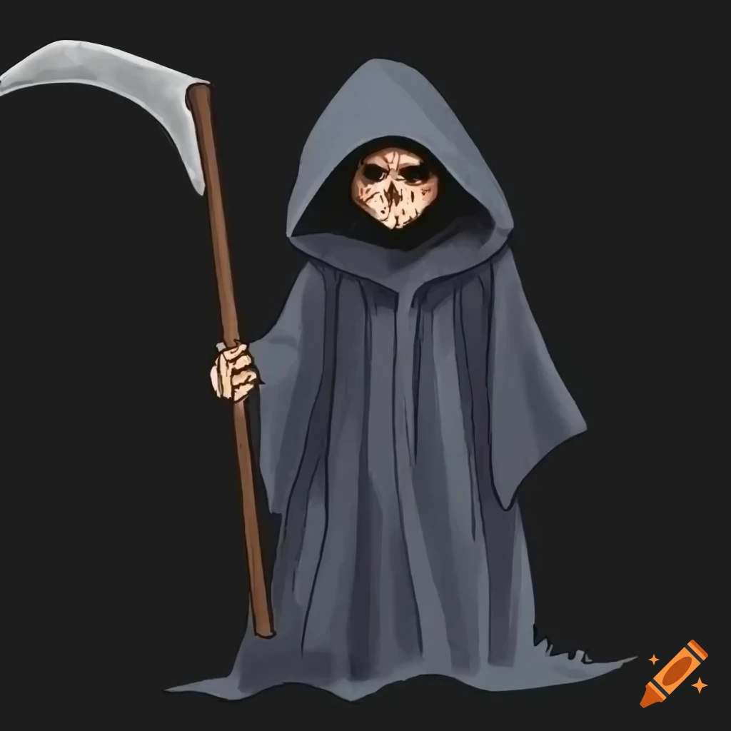Cartoon sketch of child-friendly grim reaper on Craiyon
