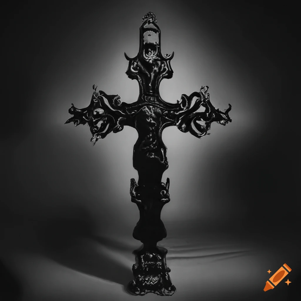 Black and white picture of a gothic crucifix