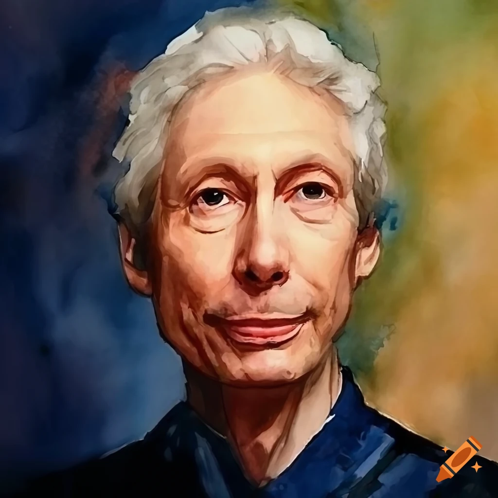 Realistic watercolor of charlie watts