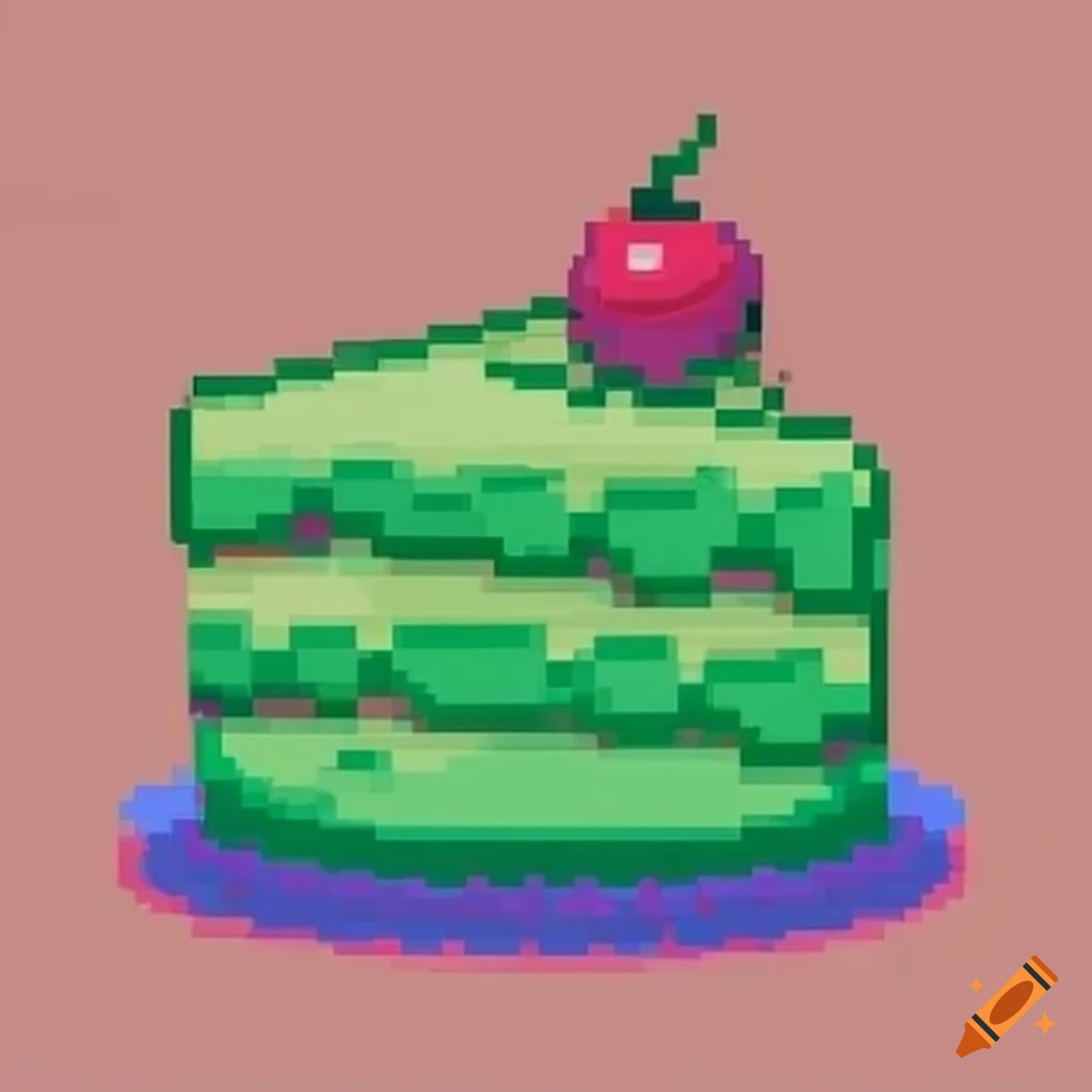Pixel art slice of cake with green and white
