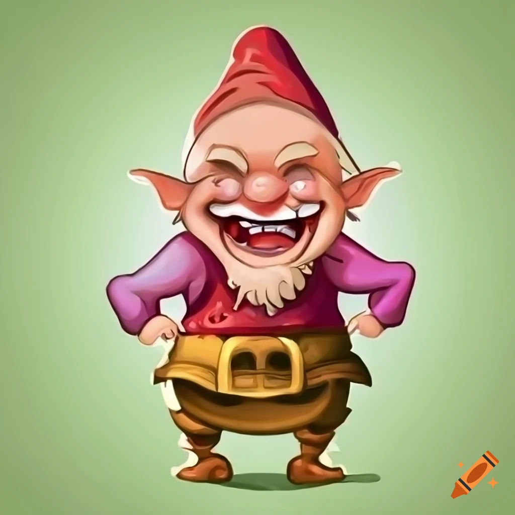 Cartoon illustration of a laughing dwarf on Craiyon