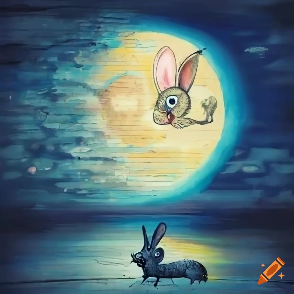 Street art of a bunny on the moon on Craiyon