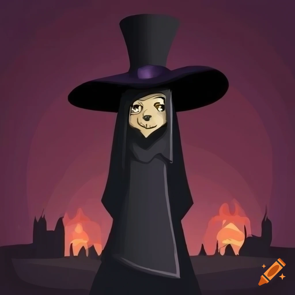 Cartoon of a mysterious figure near an ancient castle