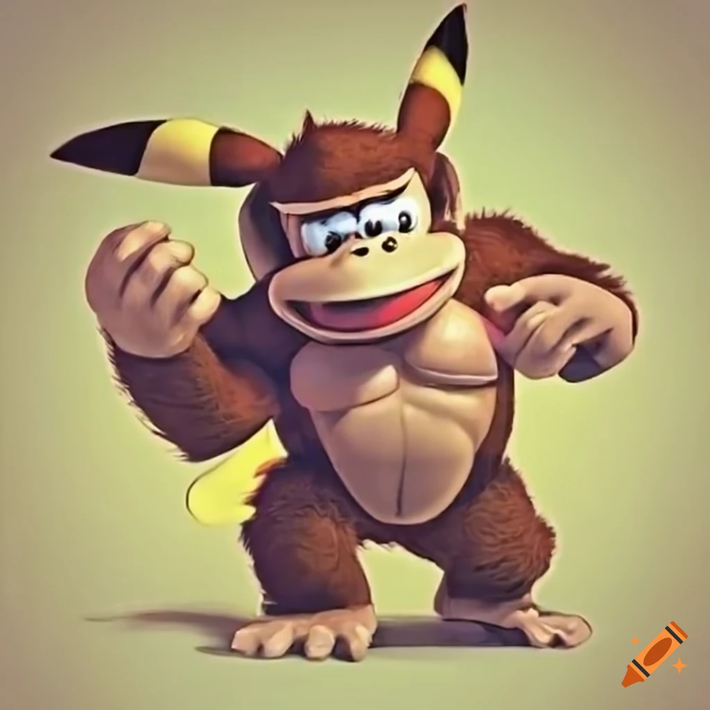 Donkey kong with pikachu's head