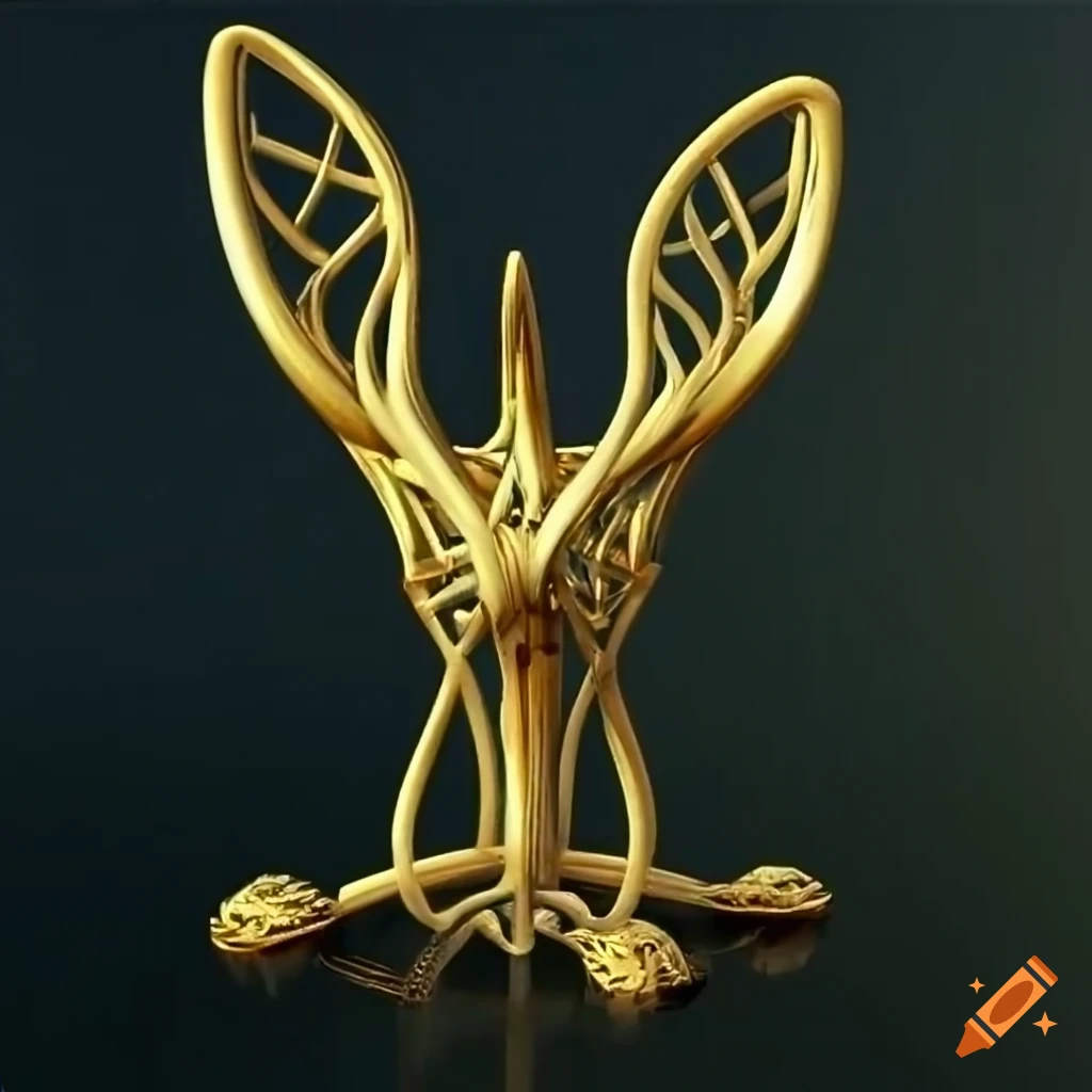 Gold wireframe artwork inspired by Wifredo Lam on Craiyon