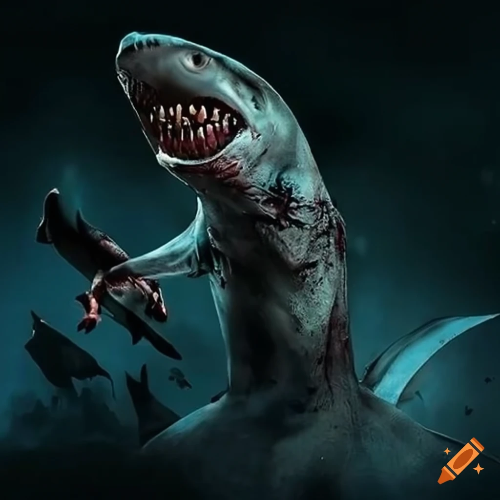 Image of patriotic sharks fighting zombies on Craiyon