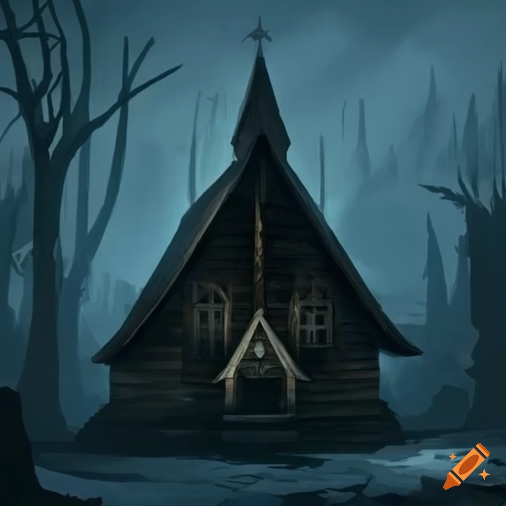 Illustration of a cathedral-like cabin on Craiyon