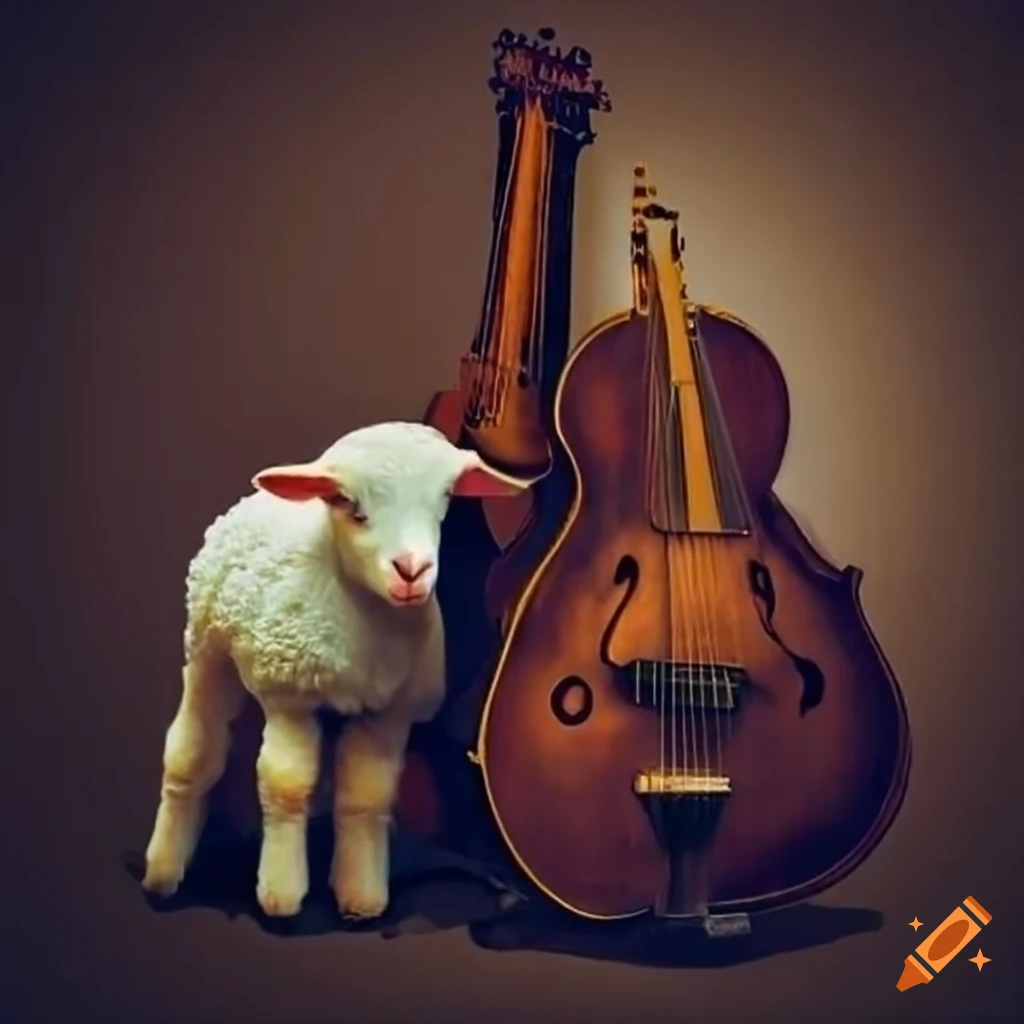 Path leading to old musical instruments with a lamb in the center on ...