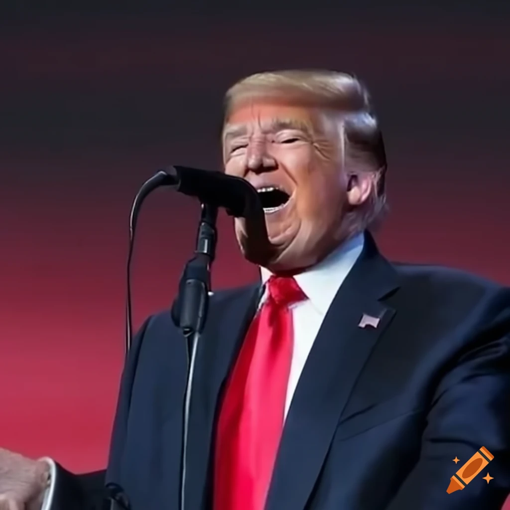 Satirical image of donald trump singing at a political event