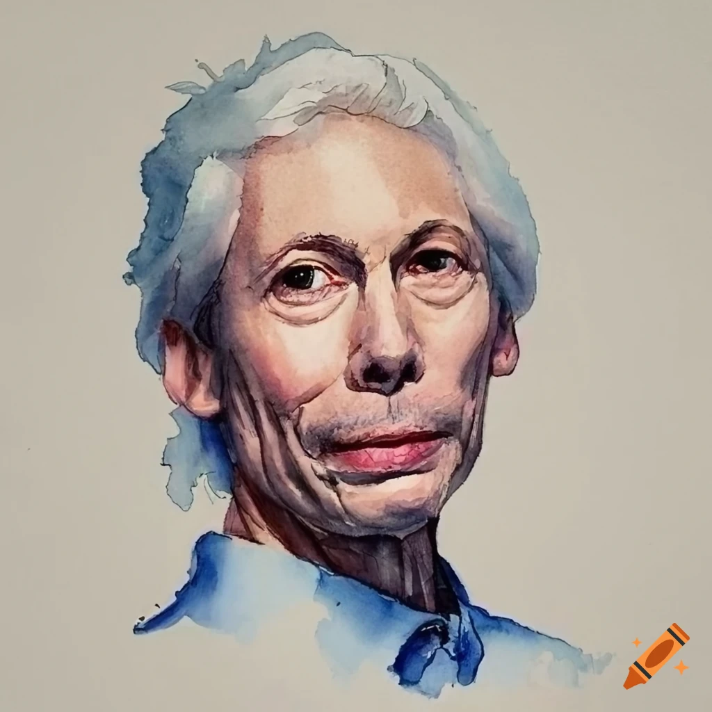 Realistic watercolor of charlie watts