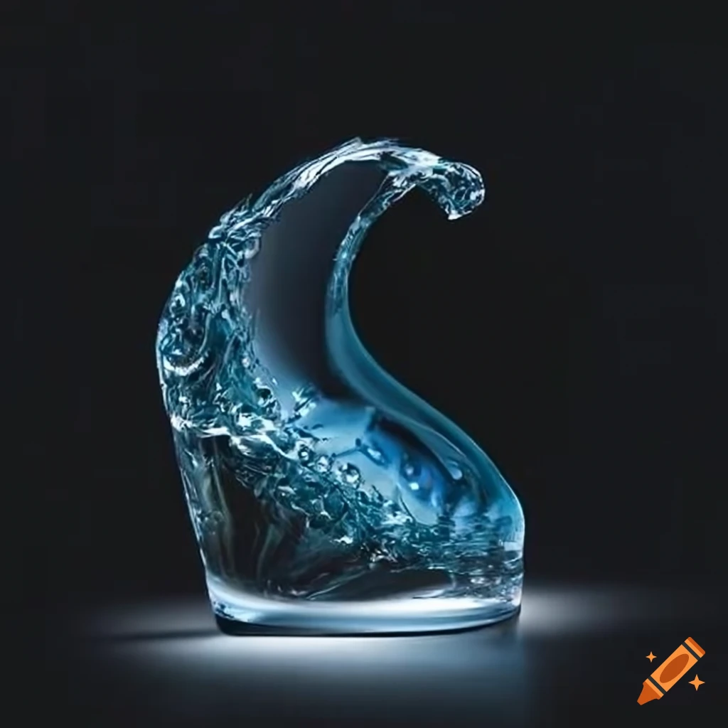 Sculpture of a wave made of glass on Craiyon
