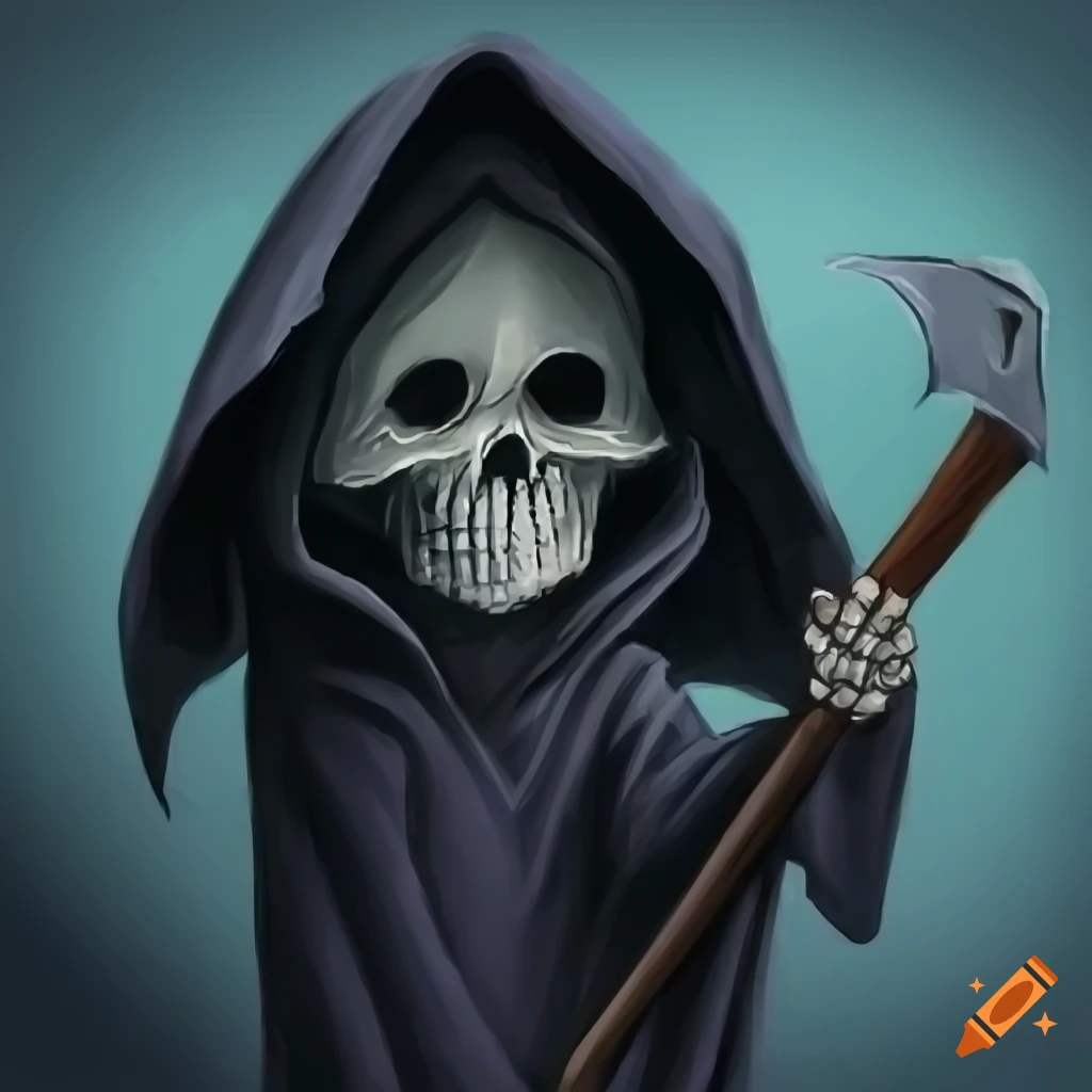 Bitmap cartoon sketch of a friendly grim reaper on Craiyon