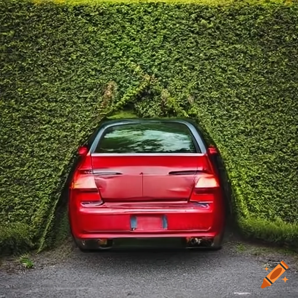 Realistic art of a car crash against a hedge fence on Craiyon