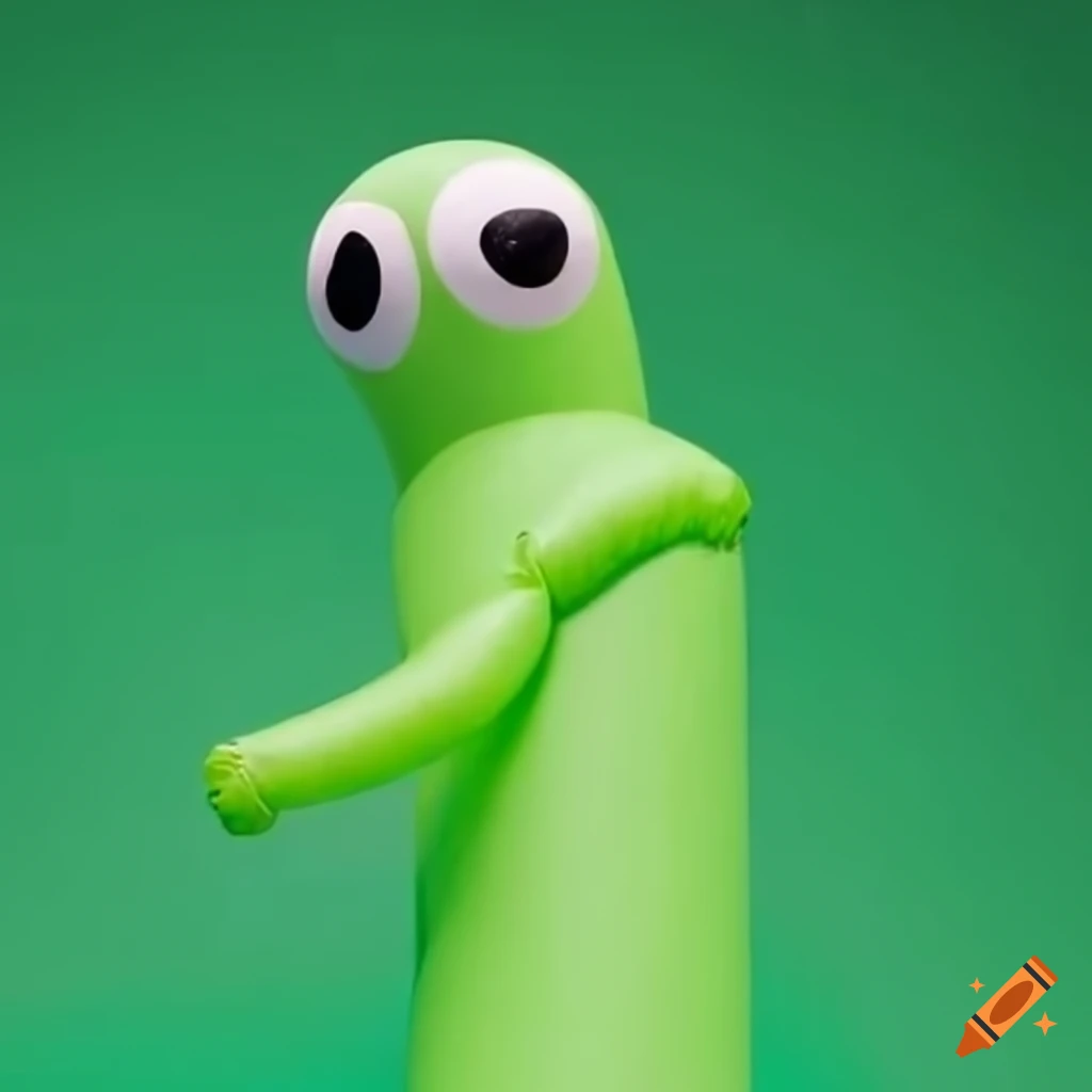 Funny green inflatable arm guy with googly eyes and open mouth on Craiyon