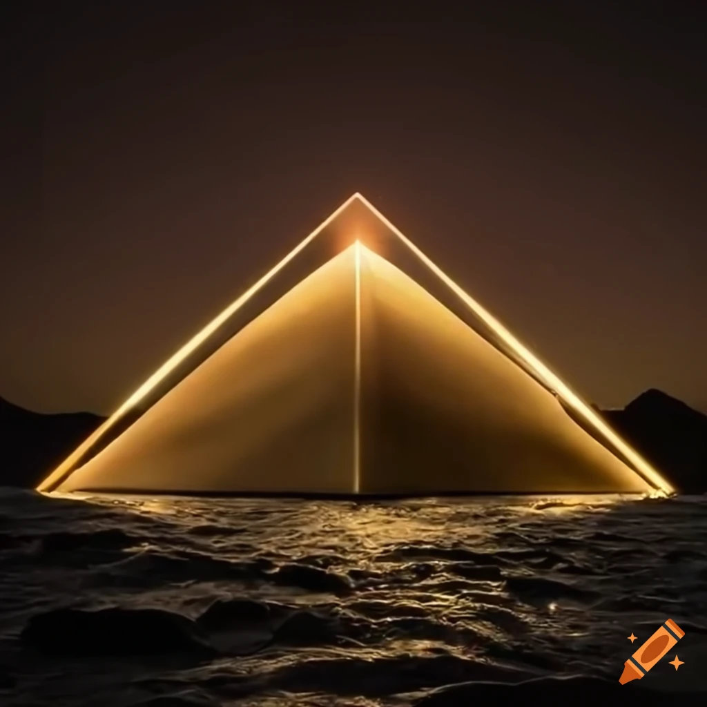 Golden pyramid mechanical sculpture