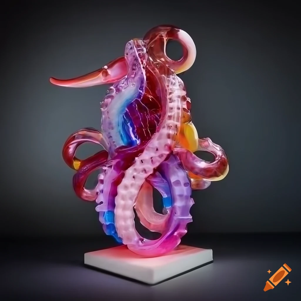 Translucent glass and blue steel jellyfish table on Craiyon